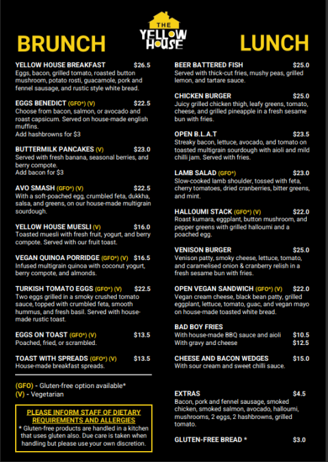 Menu | Yellow House