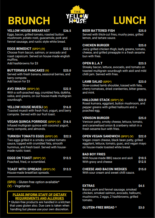 Menu | Yellow House